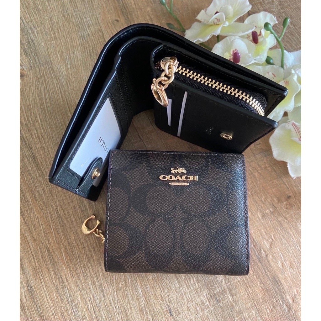 ♞แท้ พร้อมส่งกระเป๋าสตางค์ COACH C3309 SNAP WALLET IN SIGNATURE CANVAS ...