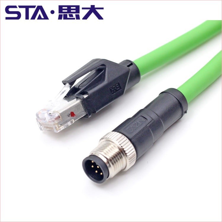 M12 4-Core Male to RJ45 Aviation Plug ProfinetEtherCat Ethernet Cable D ...