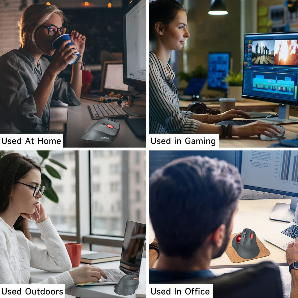 Jomaa Ergonomic Trackball Mouse ชาร์จบลูทูธ + 2.4G เมาส์ Rollerball ไร้สายสําหรับ Windows Mac ...