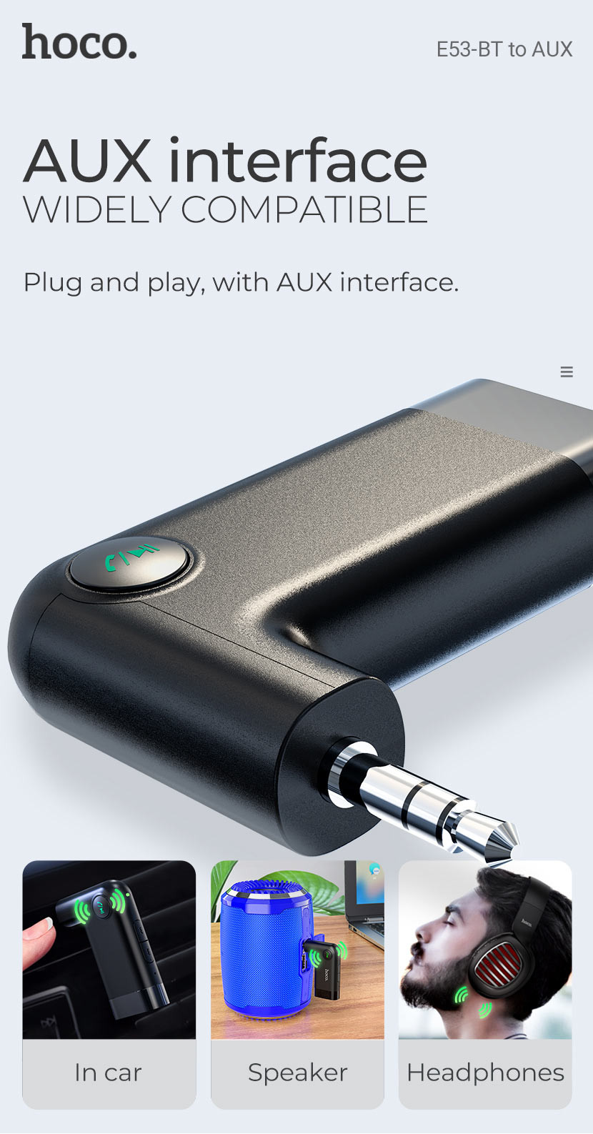 [ประกัน 1 ปี] HOCO E53 / E58 ตัวรับสัญญาณ บลูทูธรถยนต์ Aux 3.5mm to Bluetooth Wireless Car ...