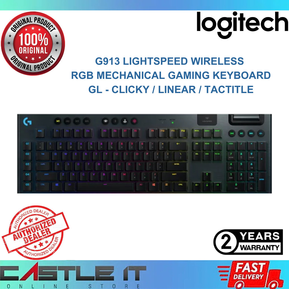 Logitech G913 LIGHTSPEED Wireless RGB Mechanical Gaming Keyboard GL CLICKY / LINEAR / TACTITLE ...