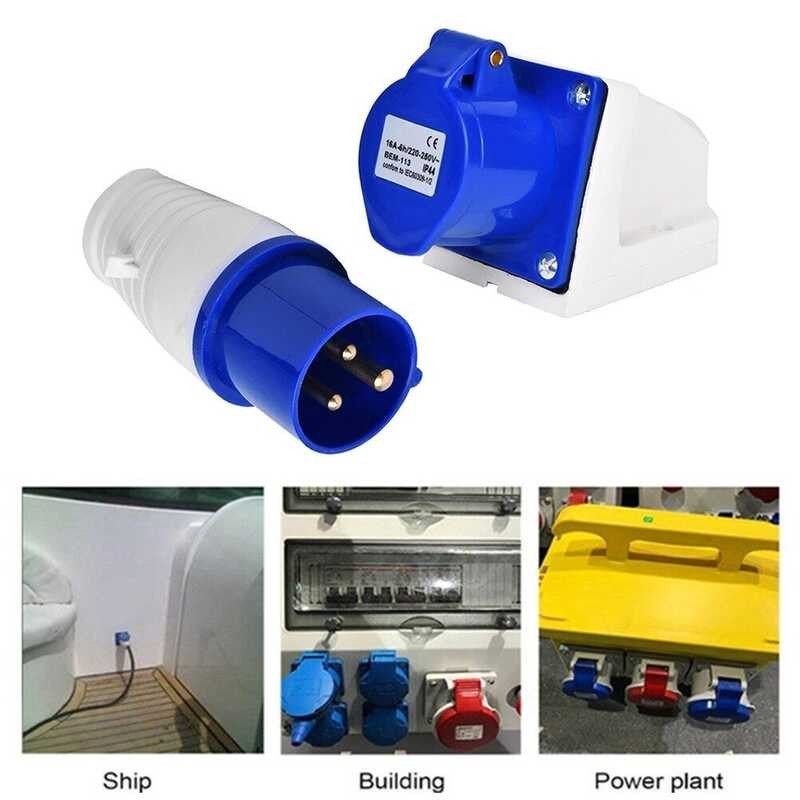 Van Industrial Waterproof Socket + Plug Wall Mounted 16A 3 Pin Socket ...