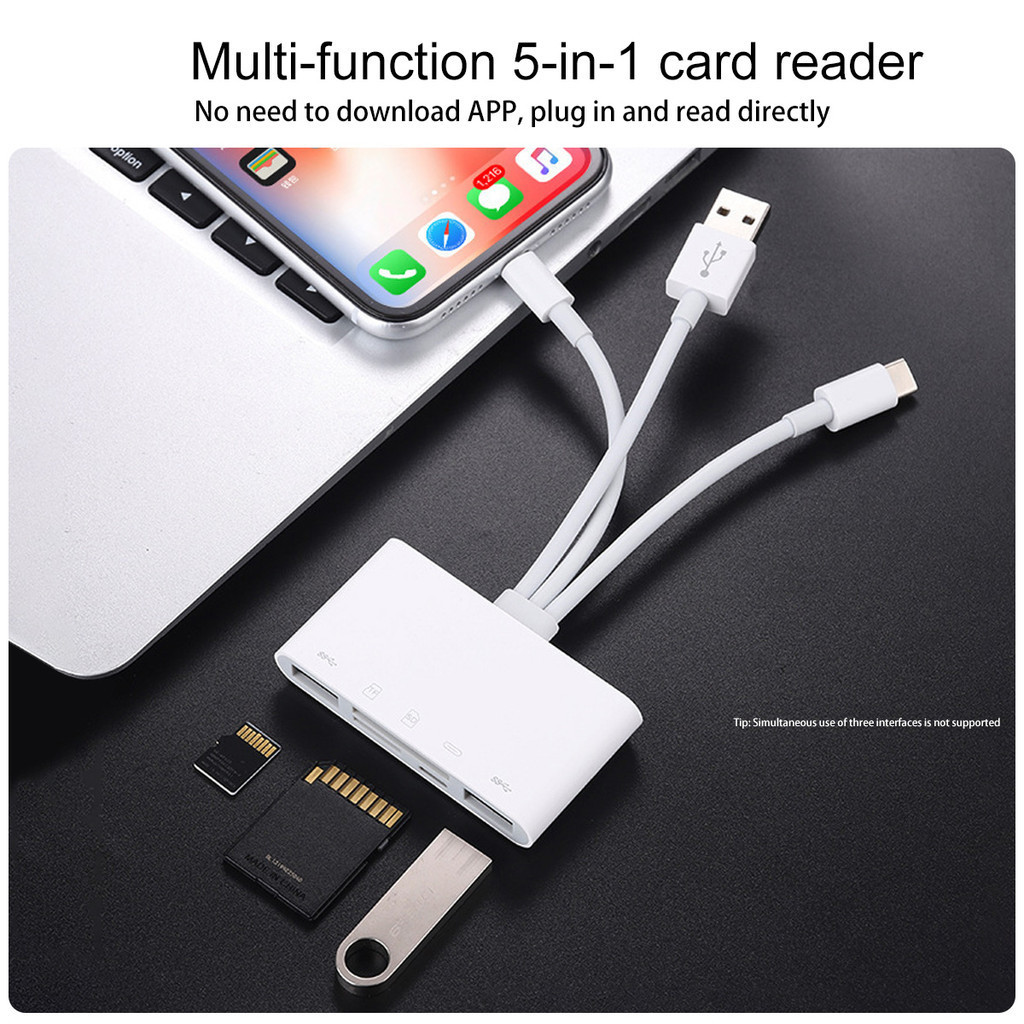 5 in 1 OTG Card Reader IP IPD 8 PIN to USB / CF Card / TF Card / SD ...
