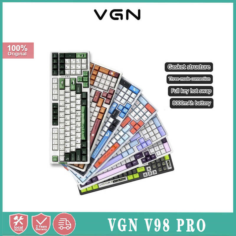 V98 Pro VGN RGB Backlit Bluetooth Wireless,2.4G,Type-C Wired Three-Mode Mechanical Keyboard ...
