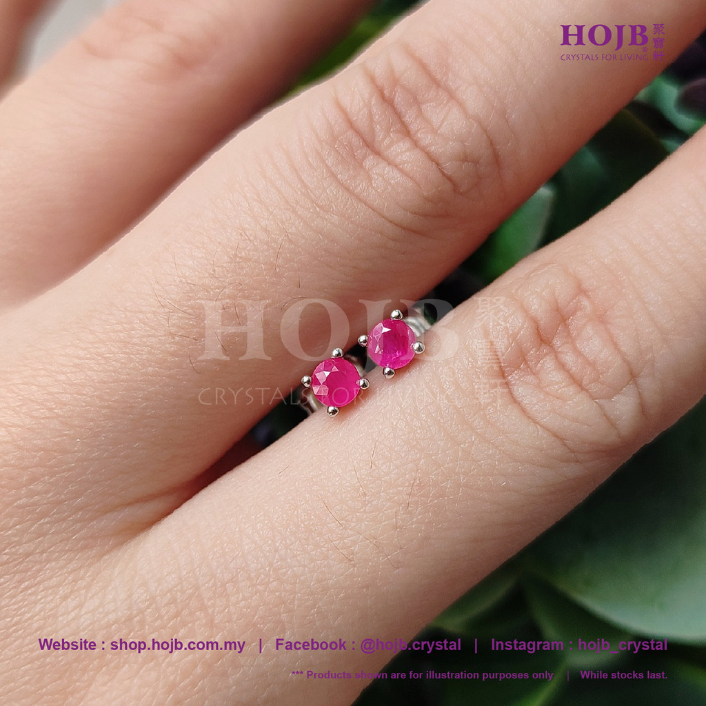 Hojb ต่างหูเงิน S925 5A ทรงกลม 4 มม. 4 มม. แอฟริกาใต้ธรรมชาติ ทับทิม 5A 4 มม. | Shopee Thailand