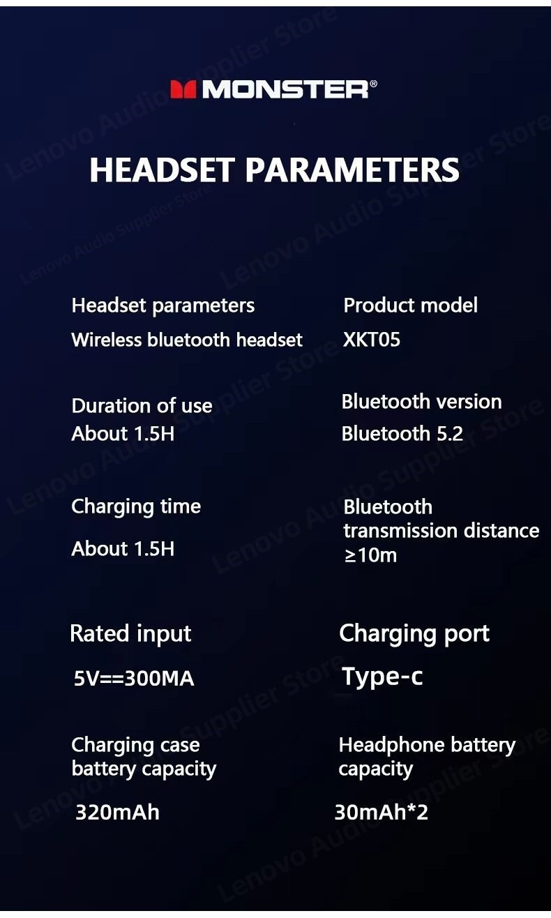 Monster XKT05 TWS Bluetooth 5.0 หูฟังมีสไตล ์ Clear Voice Call หูฟัง ...