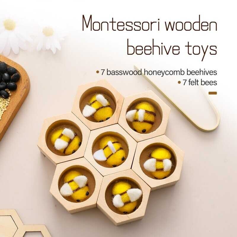 Montessori Wooden Assemble The Block Beehive Toy Bee Doll Baby Learning ...
