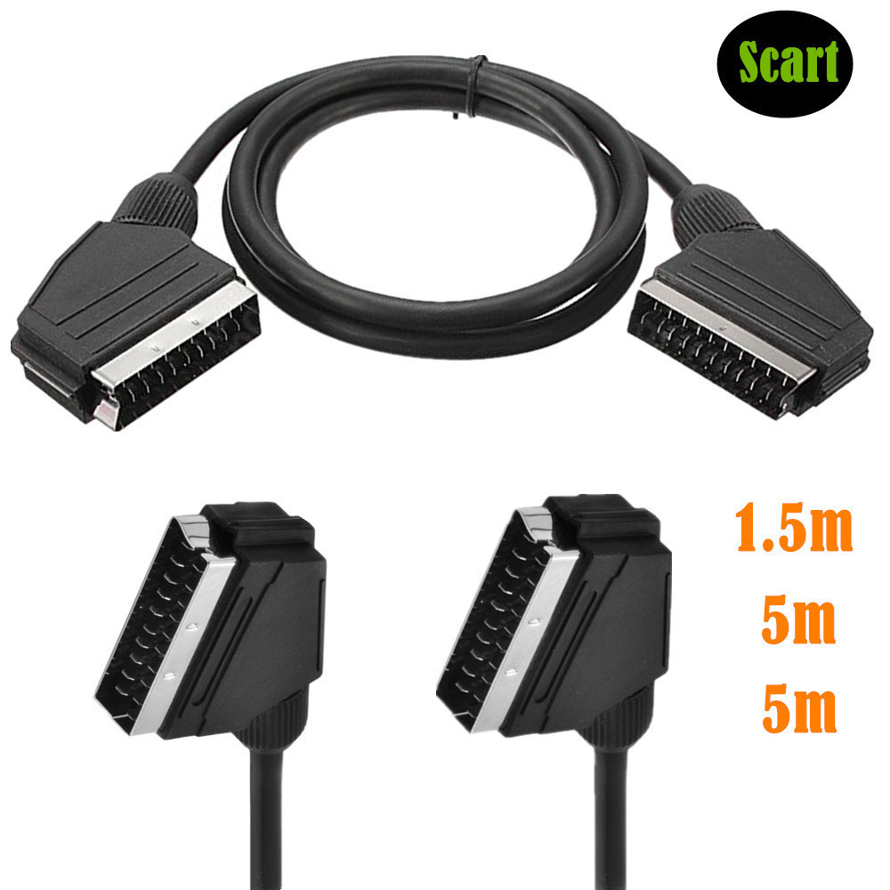 Scart Cable SCART ชายกับชายสายสัญญาณเสียงยุโรปมาตรฐานทีวีสายไม ้ กวาด ...