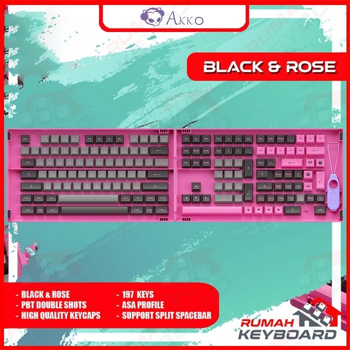 ในสต็อก KEYCAP - KEYCAPS - ASA - AKKO BLACK & ROSE - PBT KEYCAP SET ...