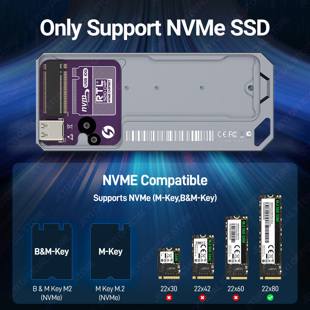 Jeyi M.2 SSD Enclosure RTL9210 NVMe กล่องมือถือ USB3.2 10G Type-c SSD ...