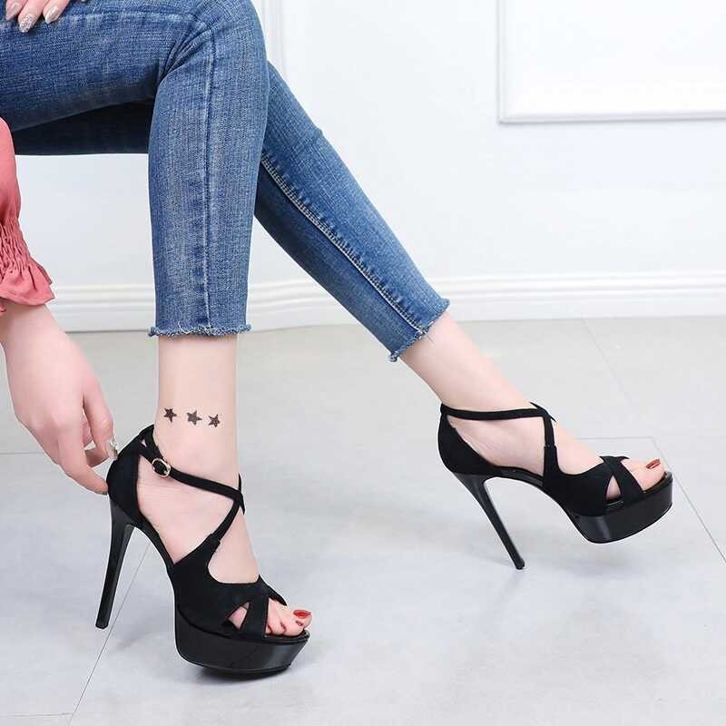stiletto Women black high heels 5 inches | Shopee Thailand