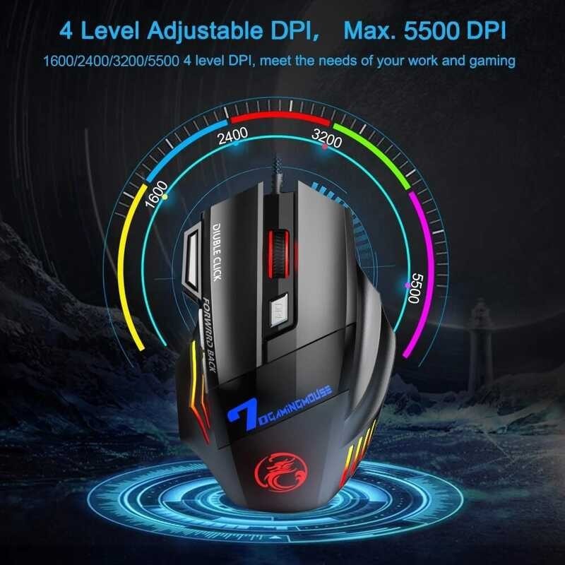 USB Wired Gaming 7 Button RGB Mause Gamer Ergonomic Mouse 5500DPI LED ...