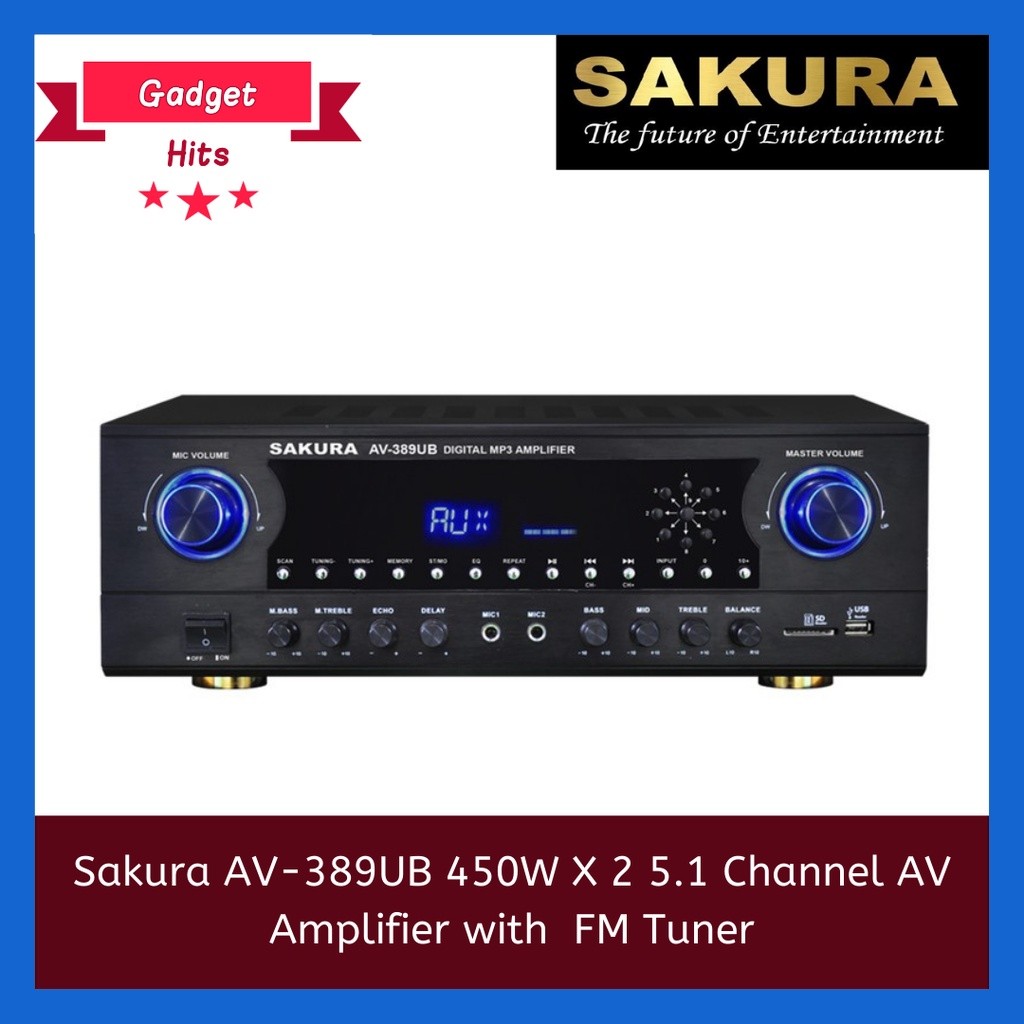 ในสต็อก Sakura AV-389UB 450W X 2 5.1 Channel AV Amplifier พร้อมจูนเนอร์ FM, พอร์ต USB/SD, บลูทูธ ...