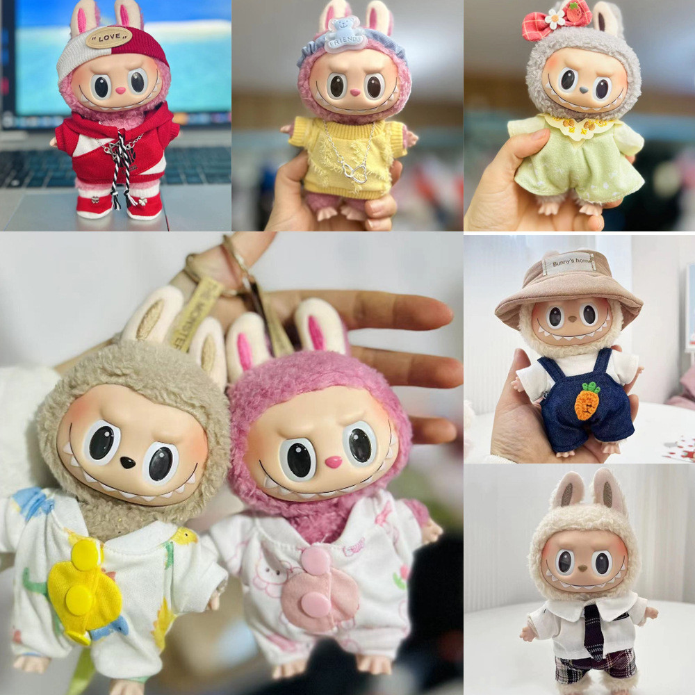 QIANLUO [สินค้าใหม่] 17 ซม Labubu เสื้อผ้าตุ๊กตา ผ้าฝ้าย หลากสี อุปกรณ์ ...