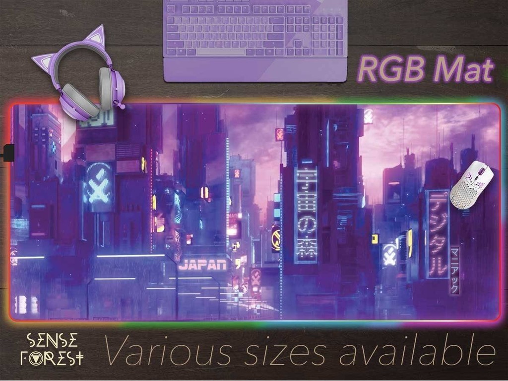 อะนิเมะญี่ปุ่น Neon Cityscape เสื่อโต๊ะ RGB, XXL แผ่นรองเมาส์สําหรับ ...