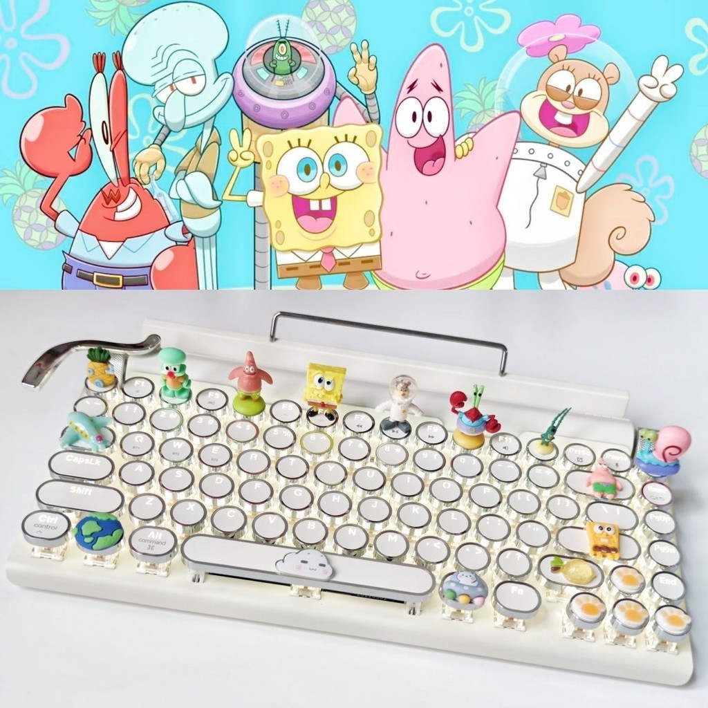 Handmade Spongebob Punk เครื่องพิมพ์ดีดคีย์บอร์ดแกนสีเขียวไร้สาย Retro ...