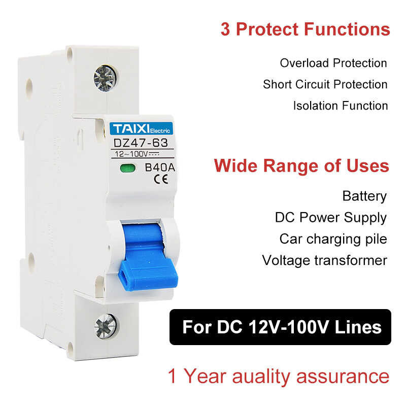 ภาพใหญ่: 24V DC 12V 48V 54V 72V 100V MCB 1P เบรกเกอร์สองขั้วรถยนต์ไฟฟ้า ...