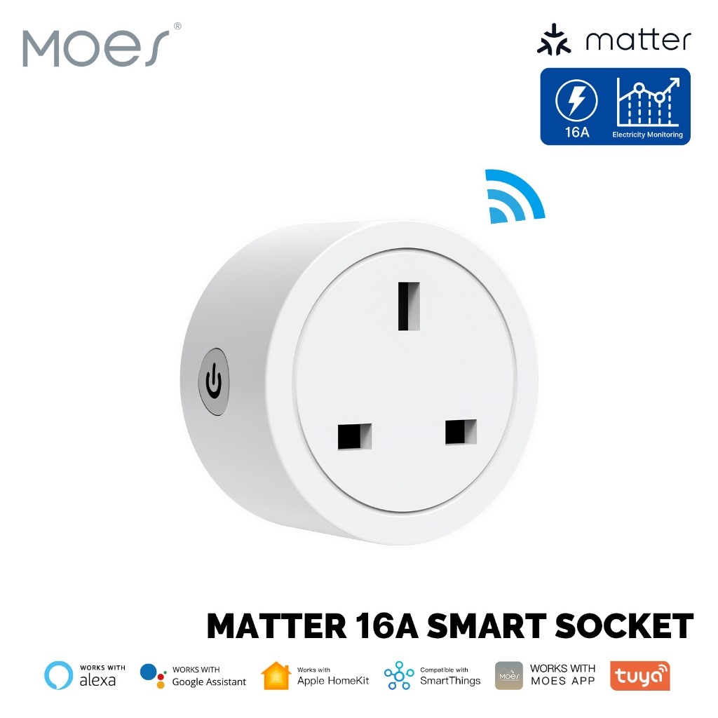 ในสต็อก MOES Smart UK Plug Matter WiFi Socket 16A Timer Outlet Power Monitor รองรับ TUYA Apple ...