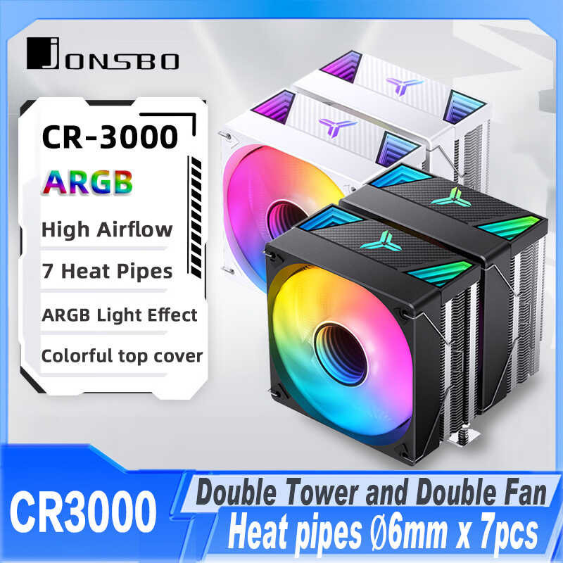 JONSBO Cr3000 7 Heat Pipe CPU Cooler Tower Dual Heatsink 5V ARGB High Performance Cooling Fan ...