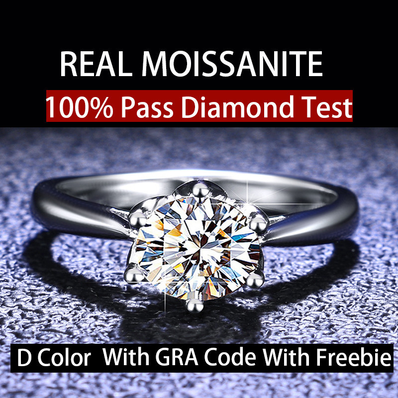 Real Moissanite แหวนเงินแท้ เกรด S925 รูปมงกุฎหกแฉก 1ct ทรงกลม สีขาว สําหรับหมั้น งานแต่งงาน งาน ...