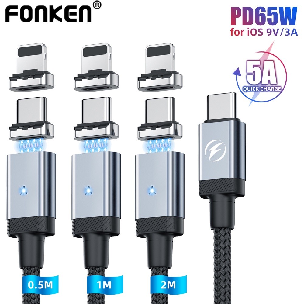 ในสต็อก Fonken PD 65W Type C ถึง Type C สายชาร์จ PD 27W Magnetic Type C ถึง IOS Fast Charge สาย ...