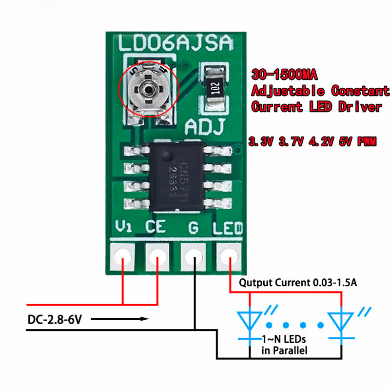 30-1500ma ปรับคงที ่ Current LED Driver DC 3.3V 3.7V 4.2V 5V PWM ...