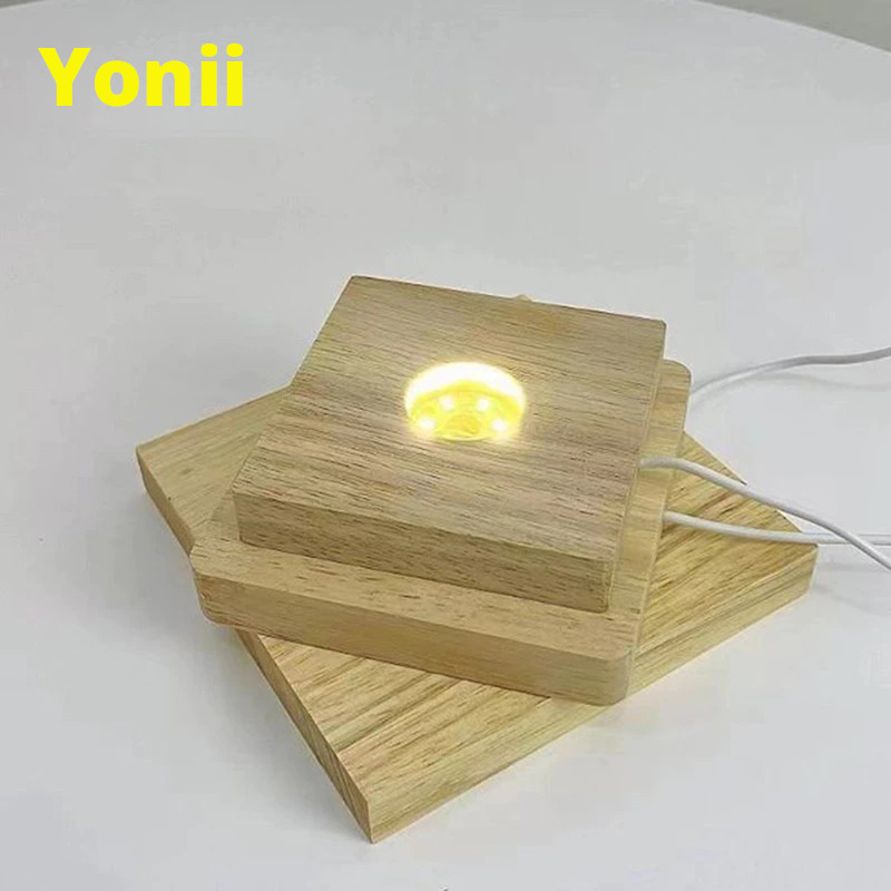 Yonii 6/8/10 ซม.Led โคมไฟไม้เนื้อแข็งสแควร์ไฟกลางคืนโคมไฟ Usb ผู้ถือไฟ ...