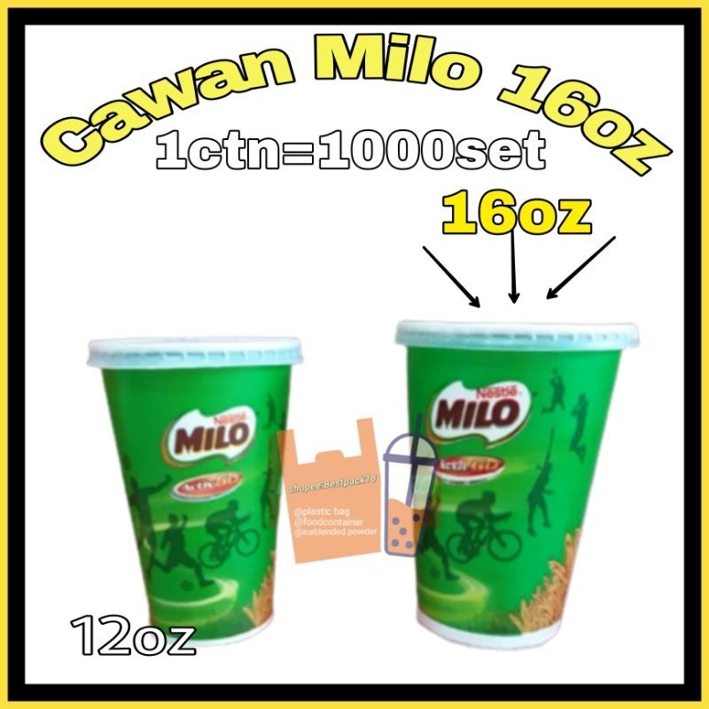 Cawan Milo แก้วกระดาษไมโล 16 ออนซ์ (1000 ชุด) 16 ออนซ์ 16 Ams | Shopee ...