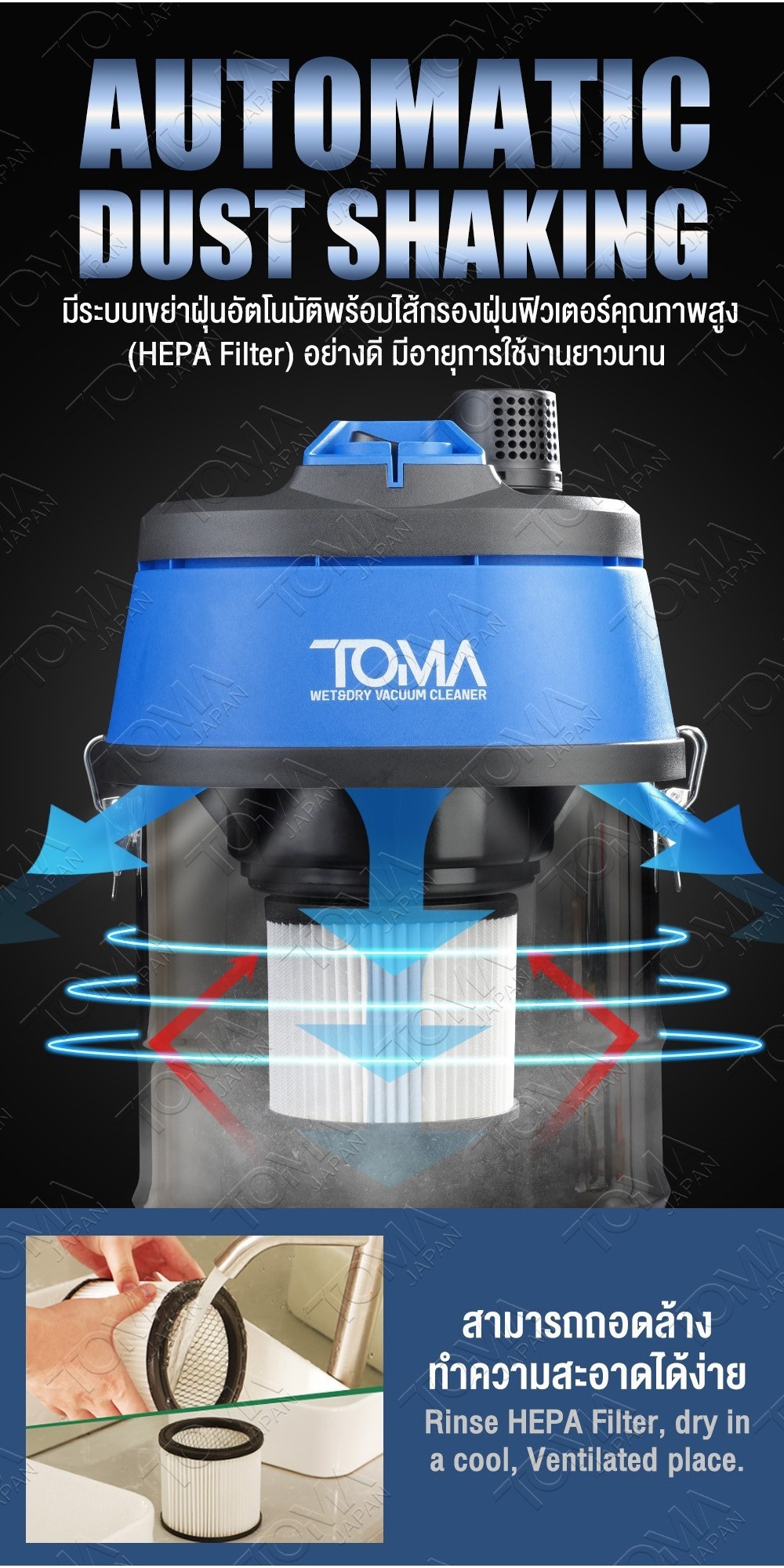 TOMA JAPAN เครื่องดูดฝุ่น 20 ลิตร 1,800 วัตต์ Wet & Dry Vacuum Cleaner ...