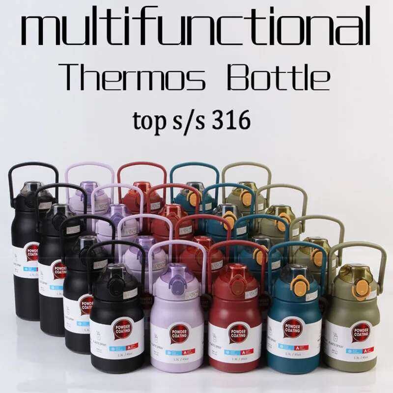 กระบอกน้ำสูญญากาศเก็บความร้อนความจุขนาดใหญ่1.3L/1.7L สแตนเลสแก้วน้ำเก็บความร้อนเทอร์โมแบบพกพา ...