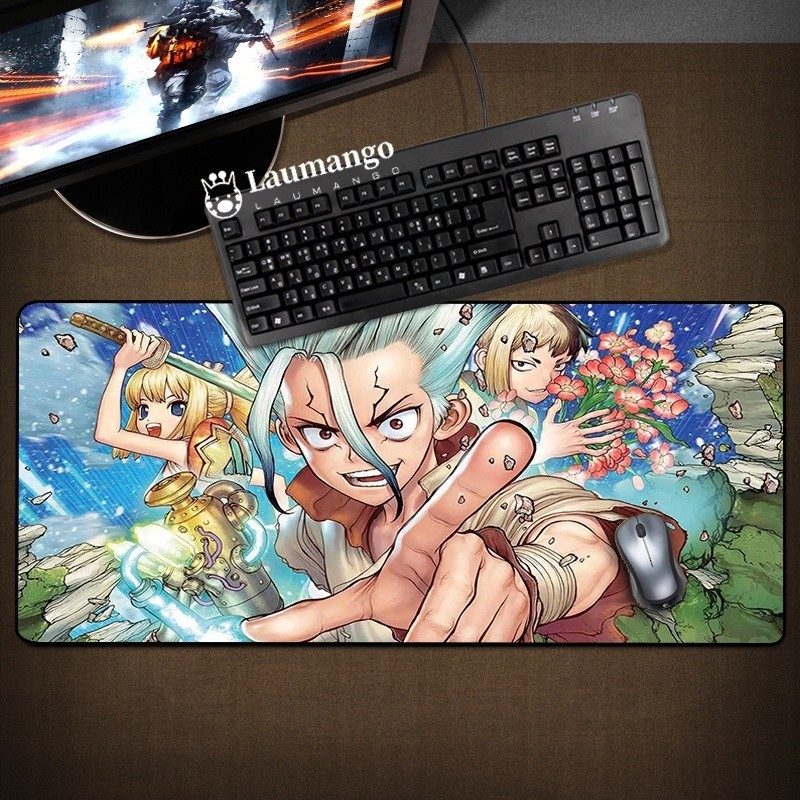 Big Dr.stone Gamer สาวแป้นพิมพ์ยาง Xxl แผ่นรองเมาส์ Ped อะนิเมะโต๊ะเล่นเกมพรม Mousepad อุปกรณ์ ...