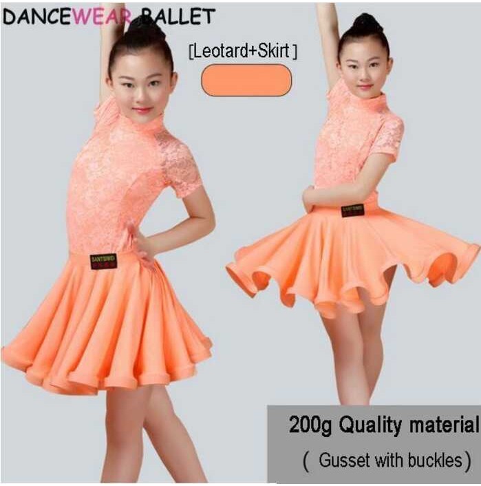 New Girls Ballroom Salsa Tango Skirts Kid Child Lace Latin Dance Split ...