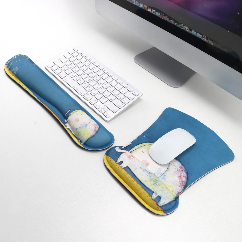 แผ่นรองเมาส์ ยาง ลายการ์ตูนช้าง สีฟ้า และสีขาว พร้อมแผ่นรองคีย์บอร์ด ...