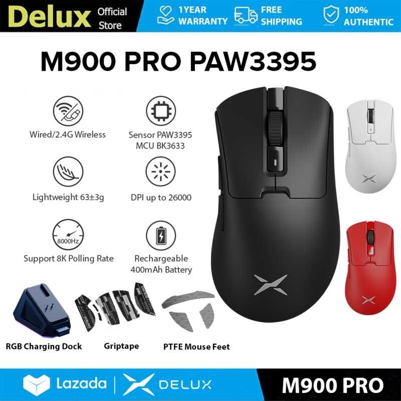 PRO Delux M900 PAW3395 Gaming Mouse DPI MAX 26000 Wired 2.4G Wireless ...