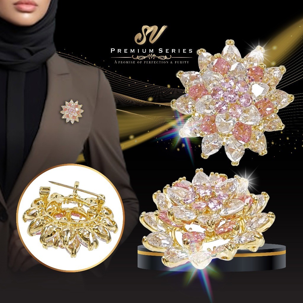 Sv พรีเมี่ยม Kerongsang Tudung Wanita Corak Bunga Pin Tunung Mewah ...