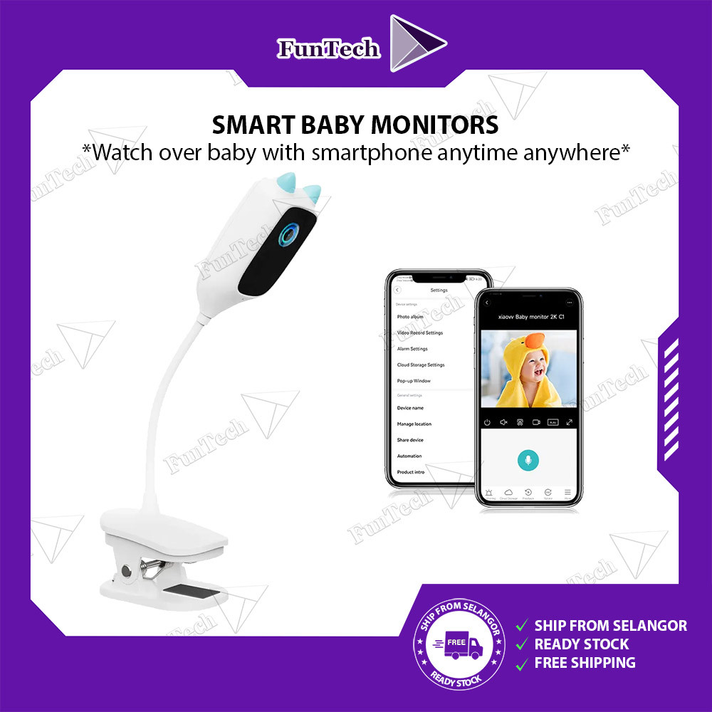 FunTech 2K QHD Smart Baby Monitor Crying Sensor 110 มุมกว้างพิเศษการ ...