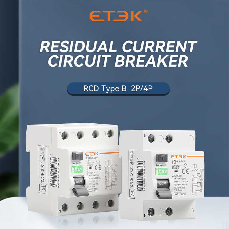 ETEK RCCB Type EV 2P 4P Earth Leakage Circuit Breakers For Car Evse Chargeing Station RCD 40A 6 ...