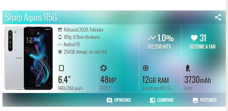 Cod SHARP AQUOS R5G 12GB RAM 256GB ROM Qualcomm 865 6.5 นิ้ว 120HZ LCD ...