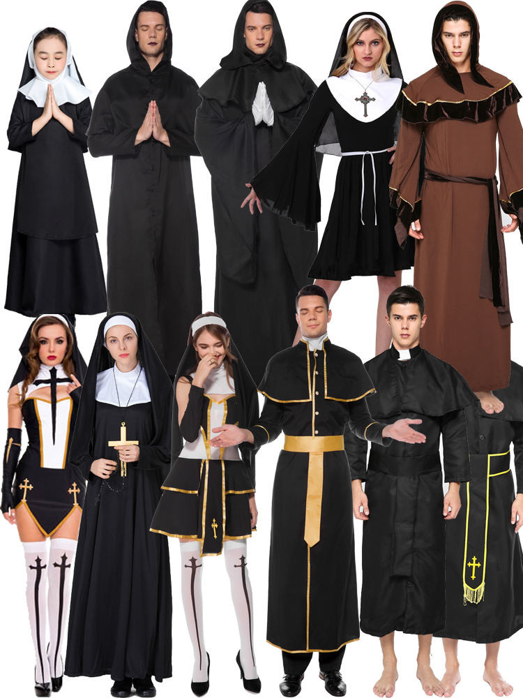 ยุคกลาง Retro Priest เครื่องแต่งกายฮาโลวีนผู้ใหญ่ Cos Priest ผ้าคลุม ...
