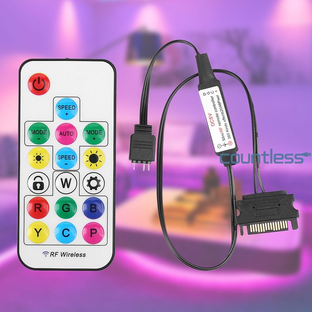 ในสต็อก DC 5V 3Pin SATA RGB Controller LED Light Strip 17Keys รีโมทไร้ ...