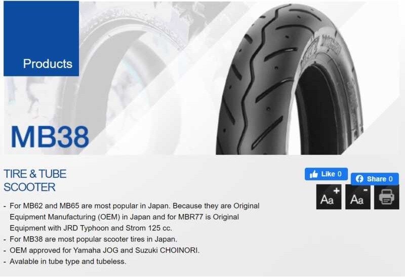 IRC ยางมอเตอร์ไซค์ ลาย MB 38 ยางรถป๊อป Honda DIO ZX , ขอบ 10 80/90 ...