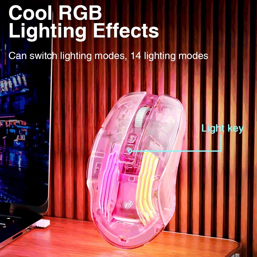 Aula SC518 เมาส์เกมมิ่งไร้สาย เชื่อมต่อบลูทูธ 2.4G ไฟ RGB 6 ความเร็ว ...