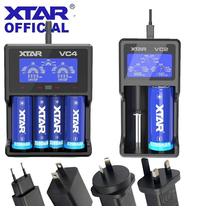Xtar VC4 Charger VC2 พร้อมอะแดปเตอร์จอแสดงผล LCD Ni-MH/Ni-CD AA AAA Li ...