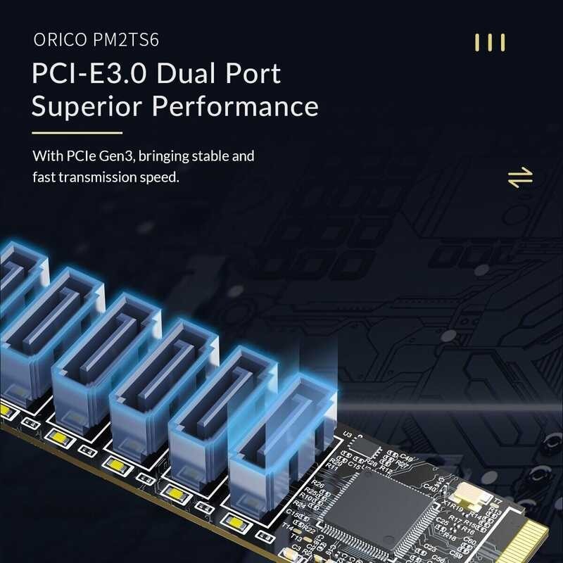 M.2 M Gen3 Key 6 Ports Adapter NVMe SATA3.0 Converter Card NVME PCIe 3. ...