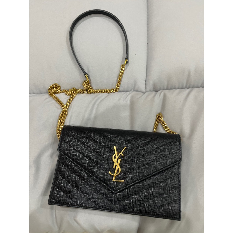 ♞,♘(ส่งต่อ) ของแท้ มือสอง Ysl woc 7.5" อะไหล่ทอง Saint Laurent logo ...