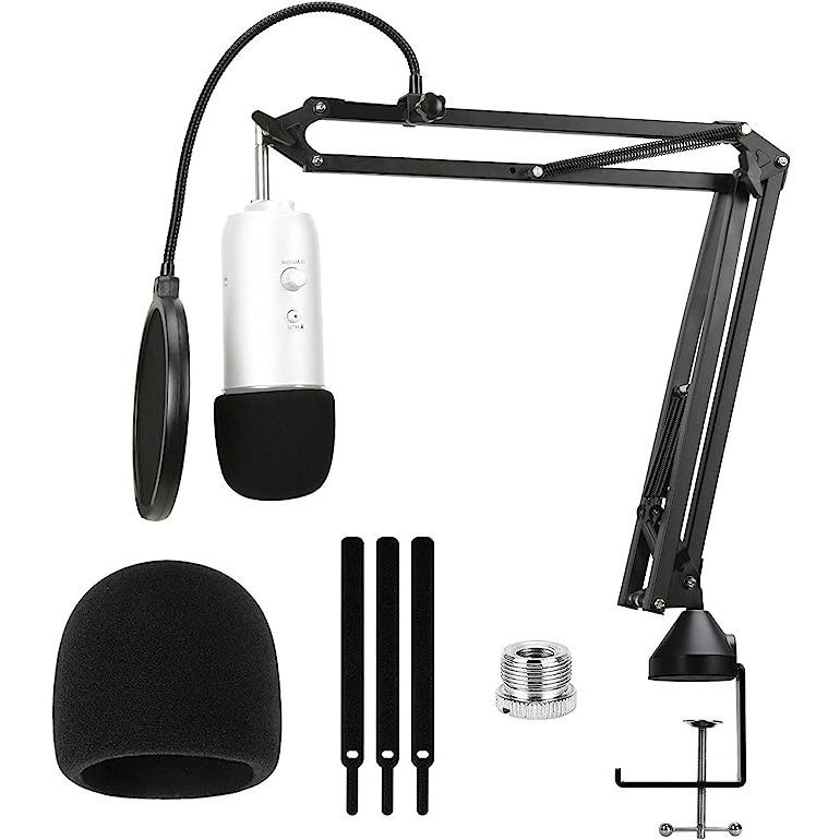 Blue Yeti Boom Arm พร้อมตัวกรองป๊อป ขาตั้งไมค์ สีฟ้า พร้อมโฟมครอบกระจก ...