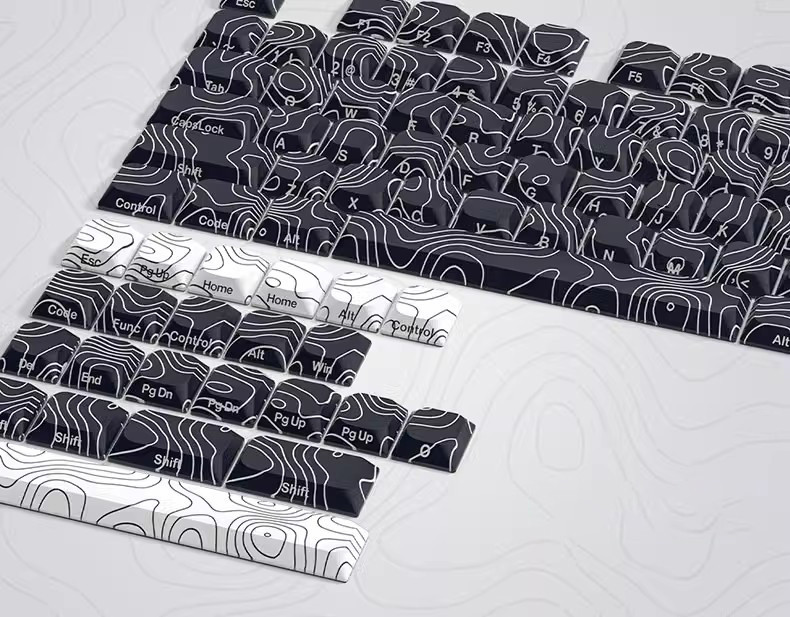Topographic Low Profile Keycaps 130 คีย์ JWA Profile Simple สีดําและสี ...