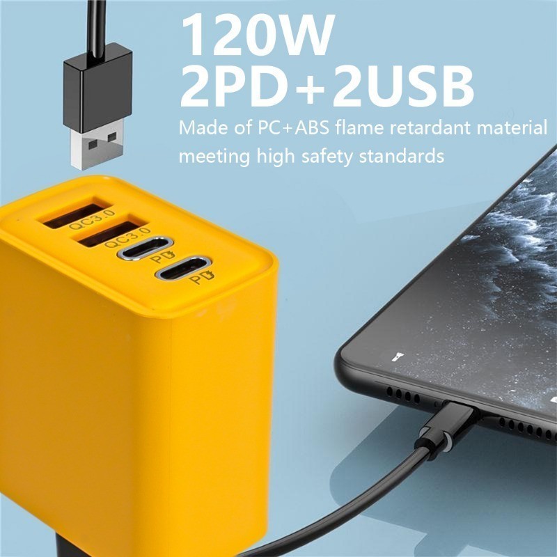 120w Ultra Fast Charger - 4 พอร์ต Type C USBC Quick Charging Charger ...