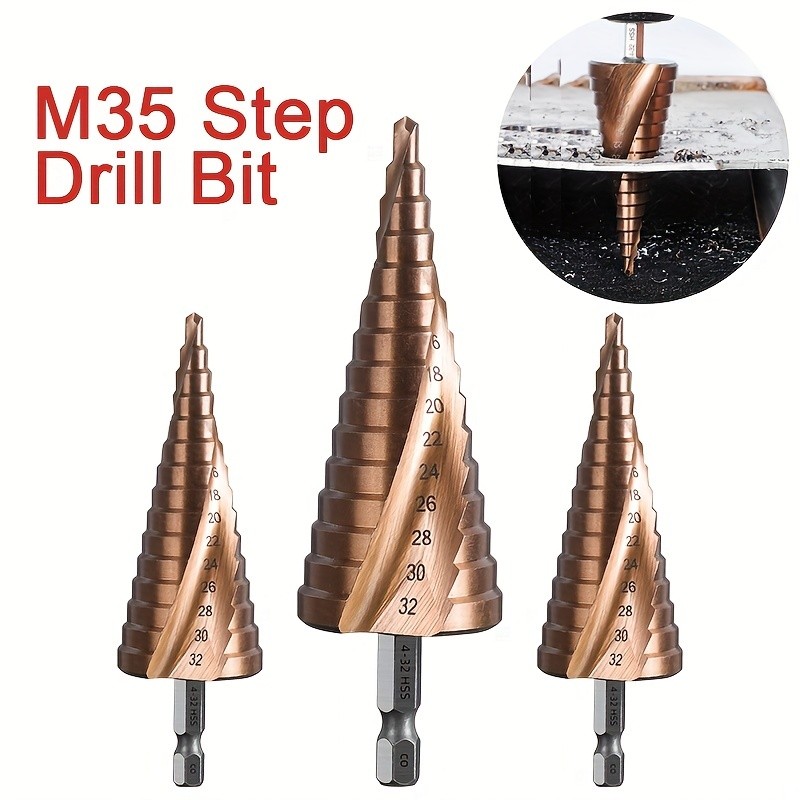 M35 Cobalt Step Drill Bit Tapered HSS-CO HSS เจาะ Bit เกลียว Groove สามเหลี่ยม Shank | Shopee ...