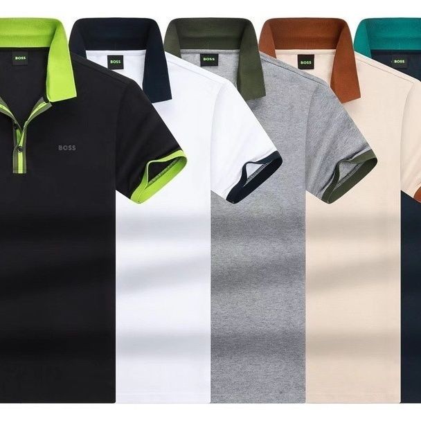 ♞2025 ใหม่ BOSS Mens Business Casual Lapel Spliced แขนสั้นพิมพ์ฤดูร้อน ...